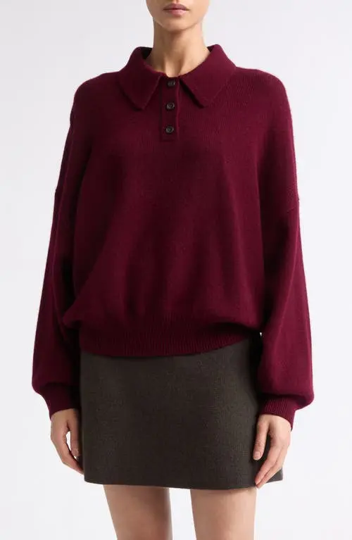 LISA YANG Etta Cashmere Polo Sweater - Deep Plum