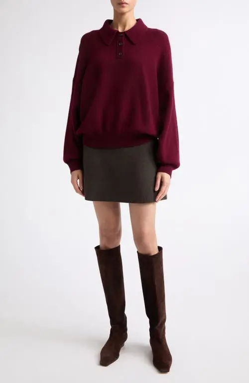 LISA YANG Etta Cashmere Polo Sweater - Deep Plum