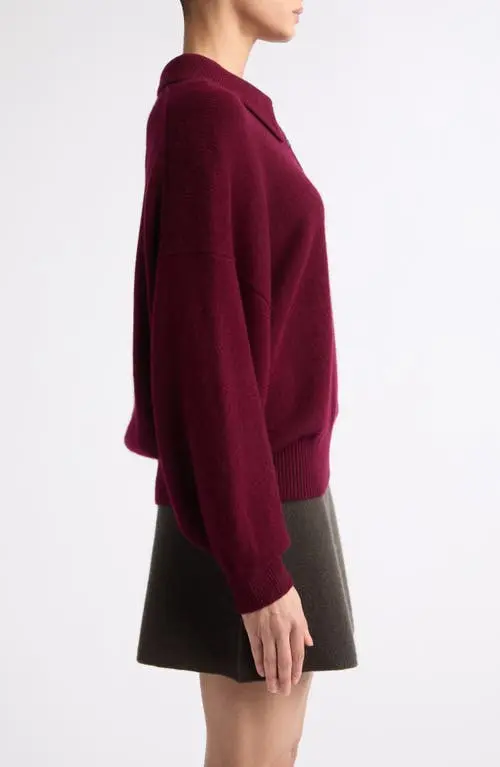 LISA YANG Etta Cashmere Polo Sweater - Deep Plum