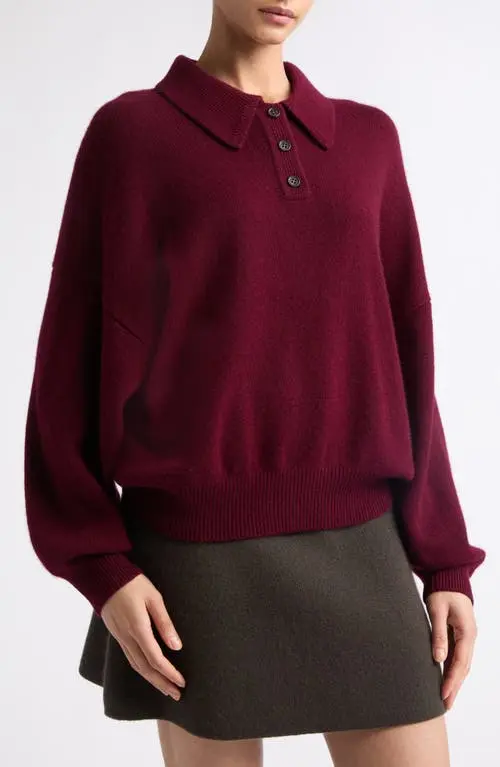 LISA YANG Etta Cashmere Polo Sweater - Deep Plum