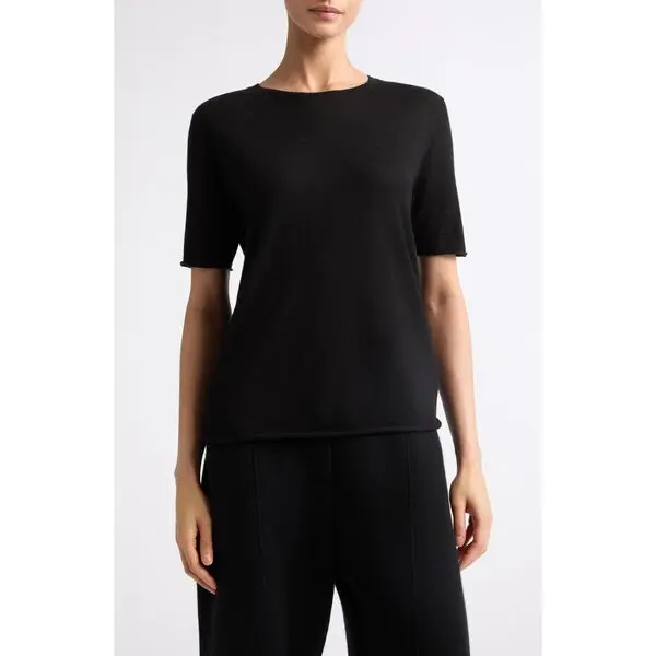 LISA YANG Ari Short Sleeve Cashmere Sweater - Black