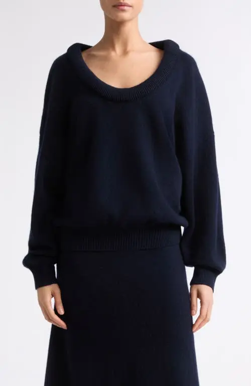 LISA YANG Doria Padded Scoop Neck Cashmere Sweater - Navy