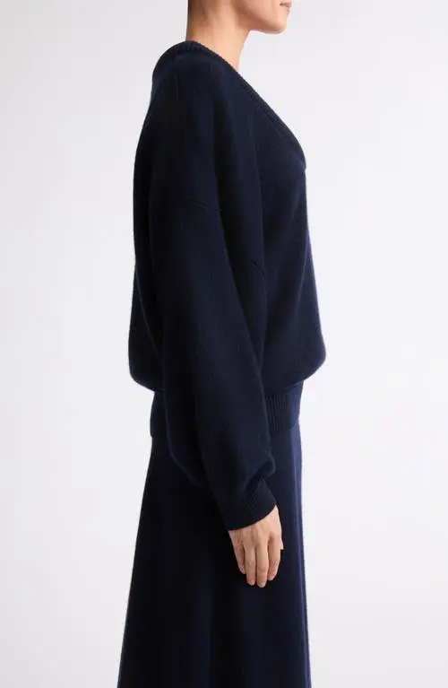 LISA YANG Doria Padded Scoop Neck Cashmere Sweater - Navy