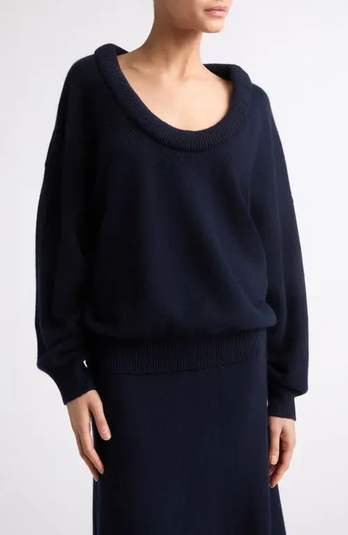 LISA YANG Doria Padded Scoop Neck Cashmere Sweater - Navy