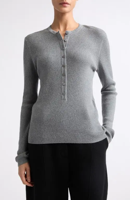LISA YANG Airi Cotton & Cashmere Ribbed Henley - Deep Cloud