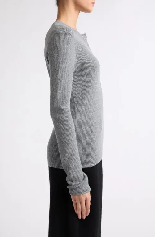 LISA YANG Airi Cotton & Cashmere Ribbed Henley - Deep Cloud