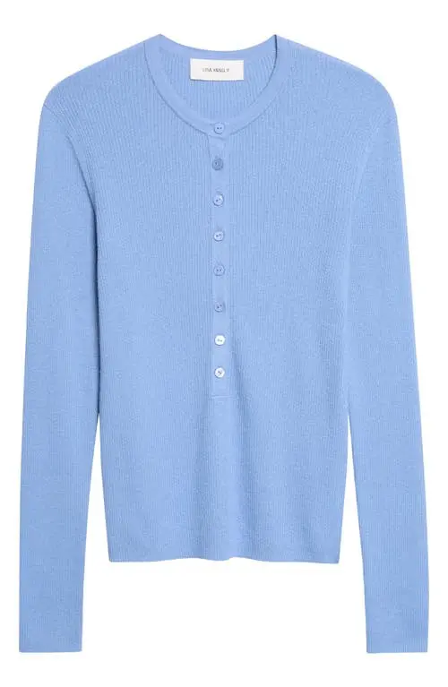 LISA YANG Airi Cotton & Cashmere Ribbed Henley - Soft Sky