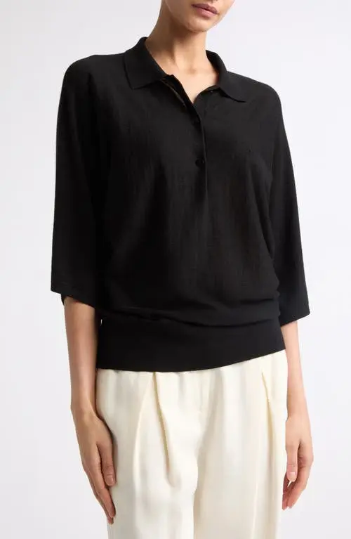 LISA YANG Norie Cashmere Polo Sweater - Black