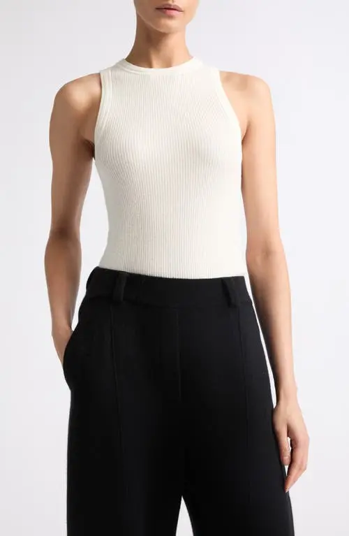 LISA YANG Amya Ribbed Cotton & Cashmere Sleeveless Sweater - Salt