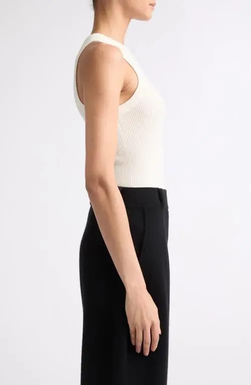 LISA YANG Amya Ribbed Cotton & Cashmere Sleeveless Sweater - Salt