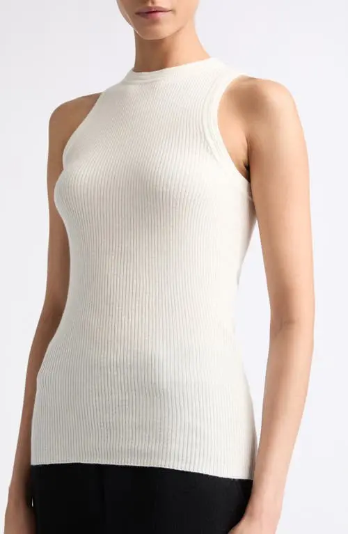 LISA YANG Amya Ribbed Cotton & Cashmere Sleeveless Sweater - Salt