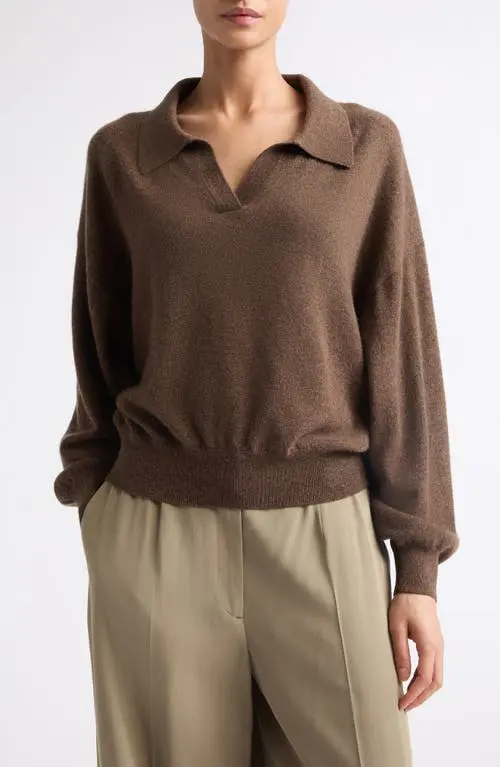 LISA YANG Katriel Cashmere Polo Sweater - Dark Truffle