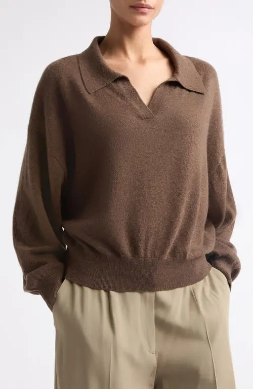 LISA YANG Katriel Cashmere Polo Sweater - Dark Truffle
