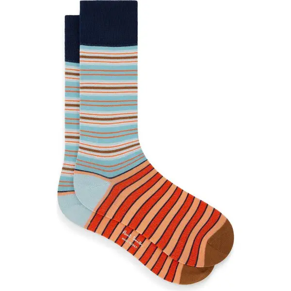 Paul Smith Stripe Cotton Blend Dress Socks - Turquoise