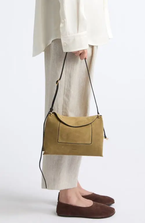 WANDLER Penelope Slouch Suede Shoulder Bag - Khaki Suede/black