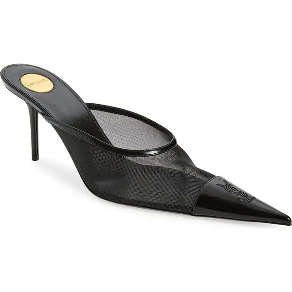 Saint Laurent Renee Pointed Toe Mule - Nero/nero