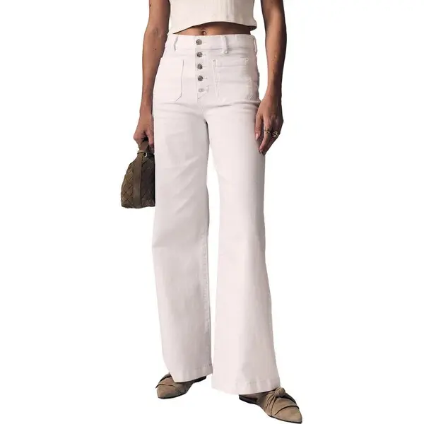 LE JEAN Georgia Patch Pocket Wide Leg Jeans - White