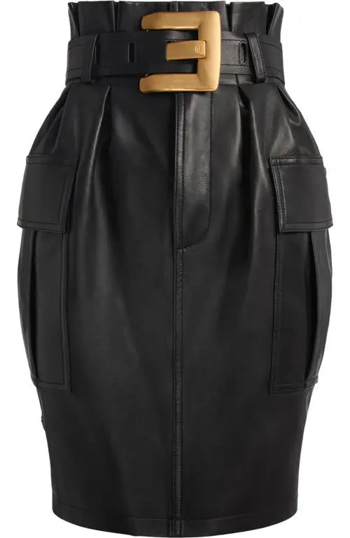 Balmain Belted Lambskin Skirt