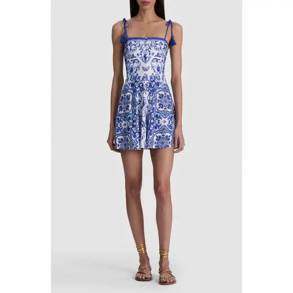 Alice + Olivia Glinda Tassel Strap Linen Blend Minidress