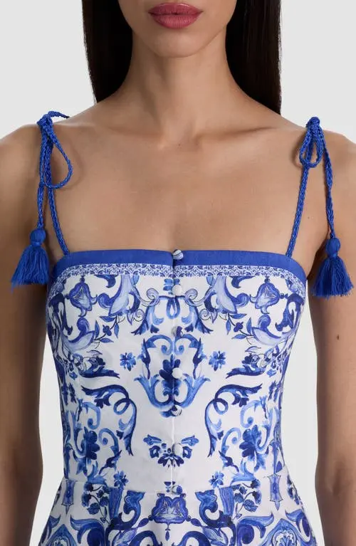 Alice + Olivia Glinda Tassel Strap Linen Blend Minidress
