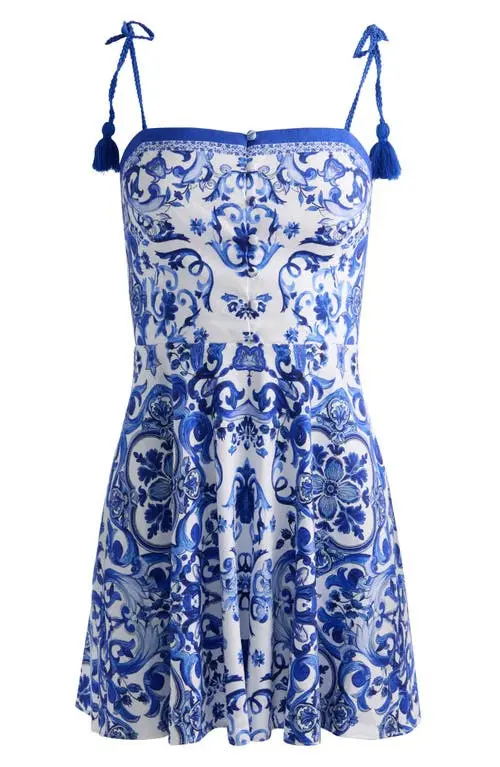 Alice + Olivia Glinda Tassel Strap Linen Blend Minidress