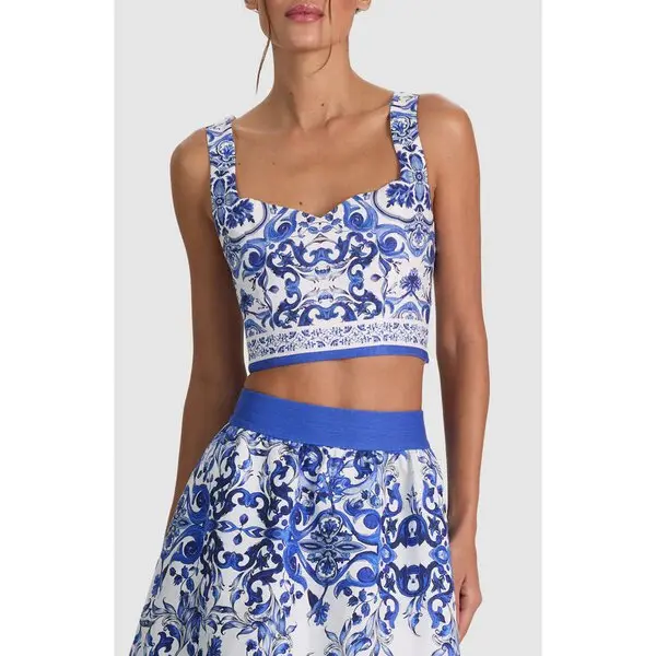 Alice + Olivia Miriam Tie Back Linen Blend Crop Top - Solstice