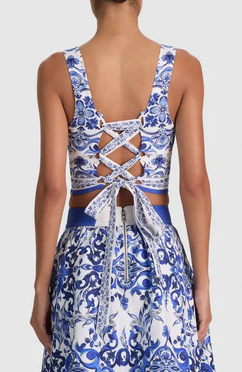 Alice + Olivia Miriam Tie Back Linen Blend Crop Top