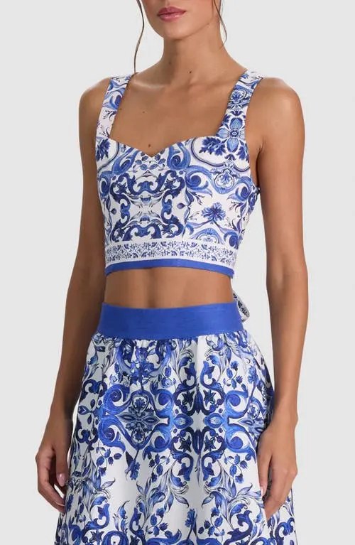 Alice + Olivia Miriam Tie Back Linen Blend Crop Top