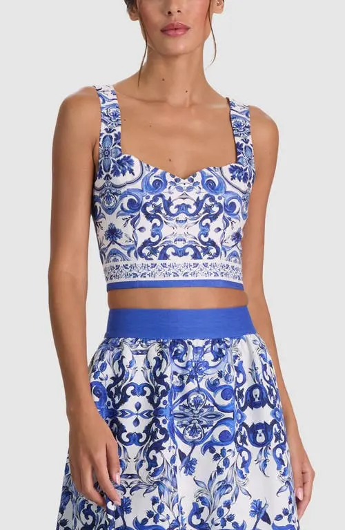 Alice + Olivia Miriam Tie Back Linen Blend Crop Top