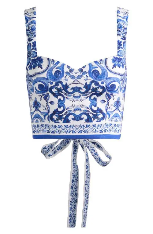 Alice + Olivia Miriam Tie Back Linen Blend Crop Top