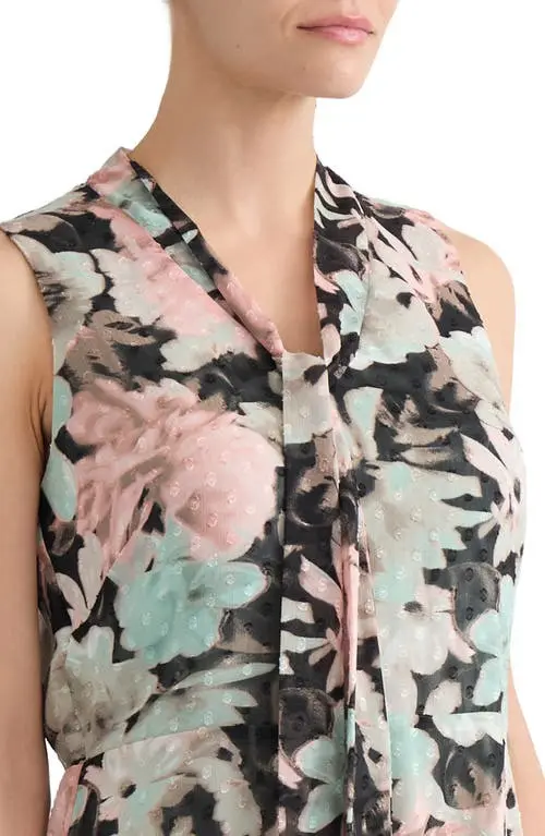 KASPER Sleeveless Floral Print Midi Dress With Tie Neck