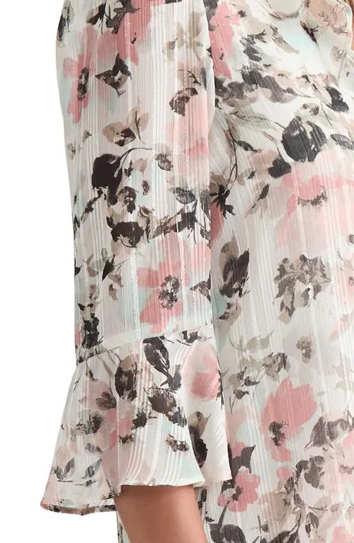 KASPER Floral Print Metallic Ruffle Top
