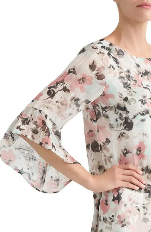 KASPER Metallic Floral Print Ruffle Shift Dress