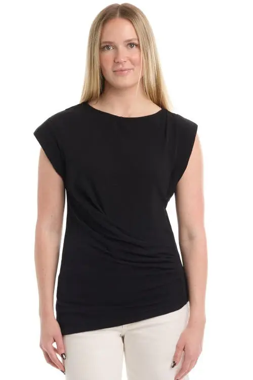 Wilt Boat Neck Rolled Cuff Tee - Black