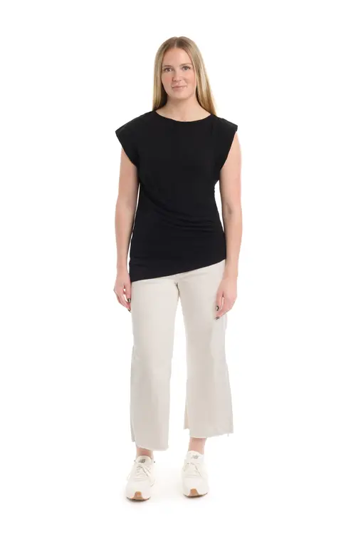 Wilt Boat Neck Rolled Cuff Tee - Black