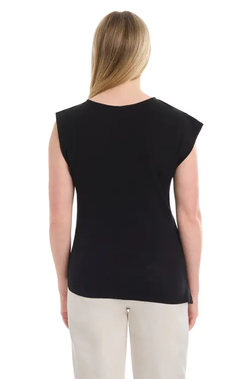 Wilt Boat Neck Rolled Cuff Tee - Black
