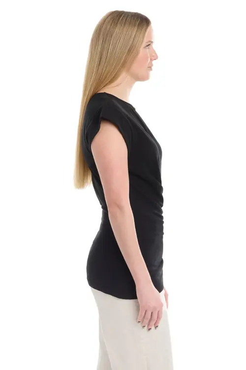 Wilt Boat Neck Rolled Cuff Tee - Black
