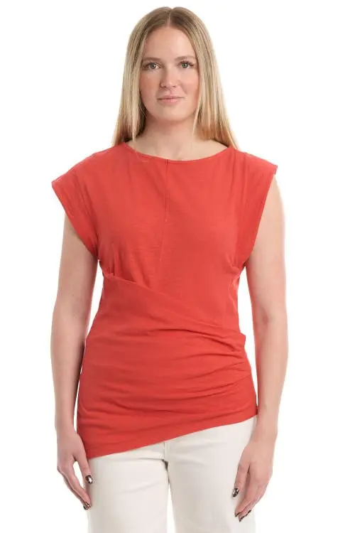 Wilt Boat Neck Rolled Cuff Tee - Tomato Puree