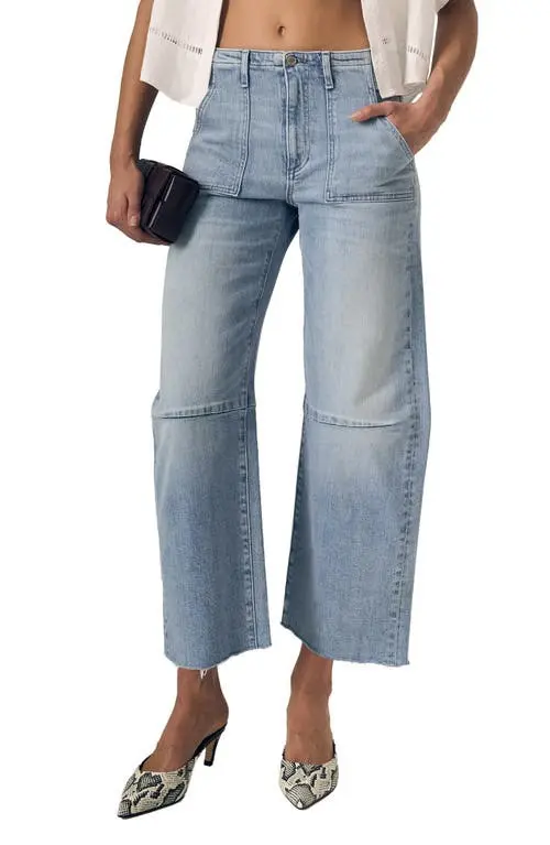 LE JEAN Raw Hem Soft Utility Barrel Leg Jeans