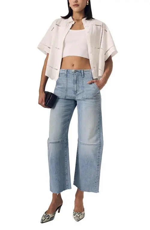 LE JEAN Raw Hem Soft Utility Barrel Leg Jeans