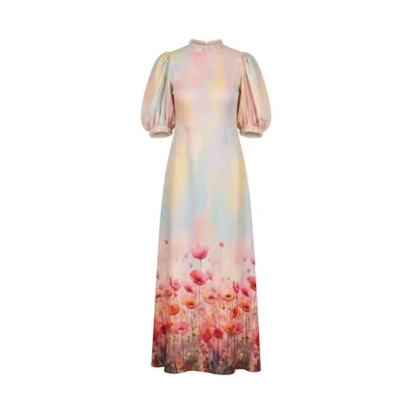 GLAM ON YOU Bloom Dress Floral Print Maxi Dress With Lace Details