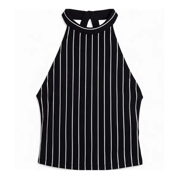 MARIANNE BY MARIE JORDANE Striped Halter Neck Top In Upcycled Viscose - Black