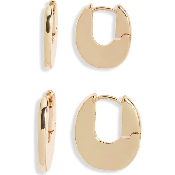 OPEN EDIT Polished Huggie Hoop Earrings Set - Gold