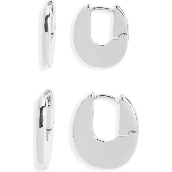 OPEN EDIT Polished Huggie Hoop Earrings Set - Silver