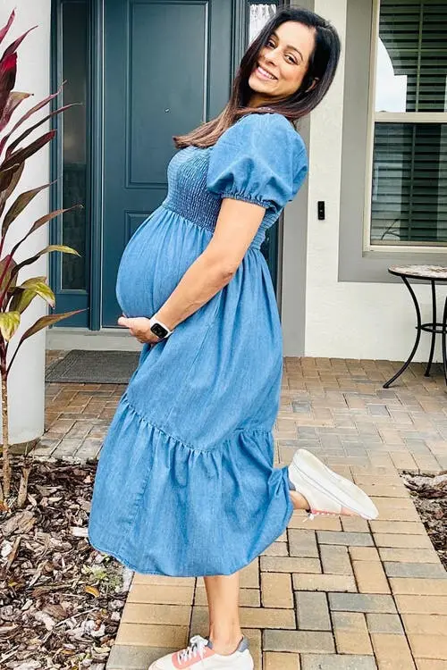 PINKBLUSH Vintage Wash Chambray Smocked Midi Dress