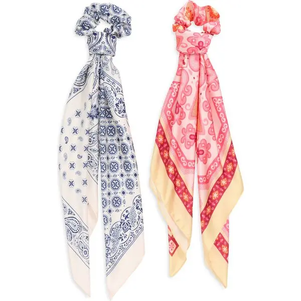 Treasure & Bond 4-piece Scrunchie & Square Scarf Set - Blue Combo