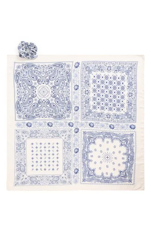 Treasure & Bond 4-piece Scrunchie & Square Scarf Set - Blue Combo