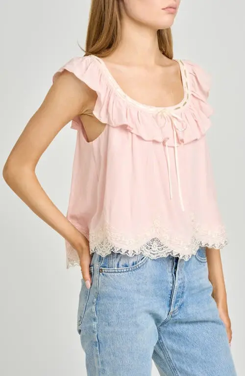 WAYF Wendy Lace Trim Ruffle Collar Top