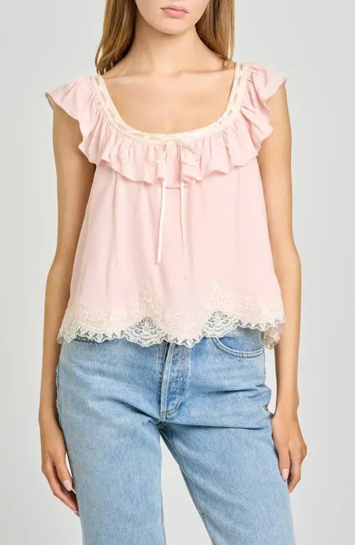 WAYF Lace Trim Ruffle Collar Top - Blush