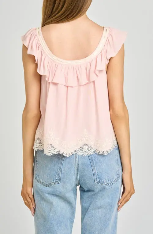 WAYF Lace Trim Ruffle Collar Top - Blush